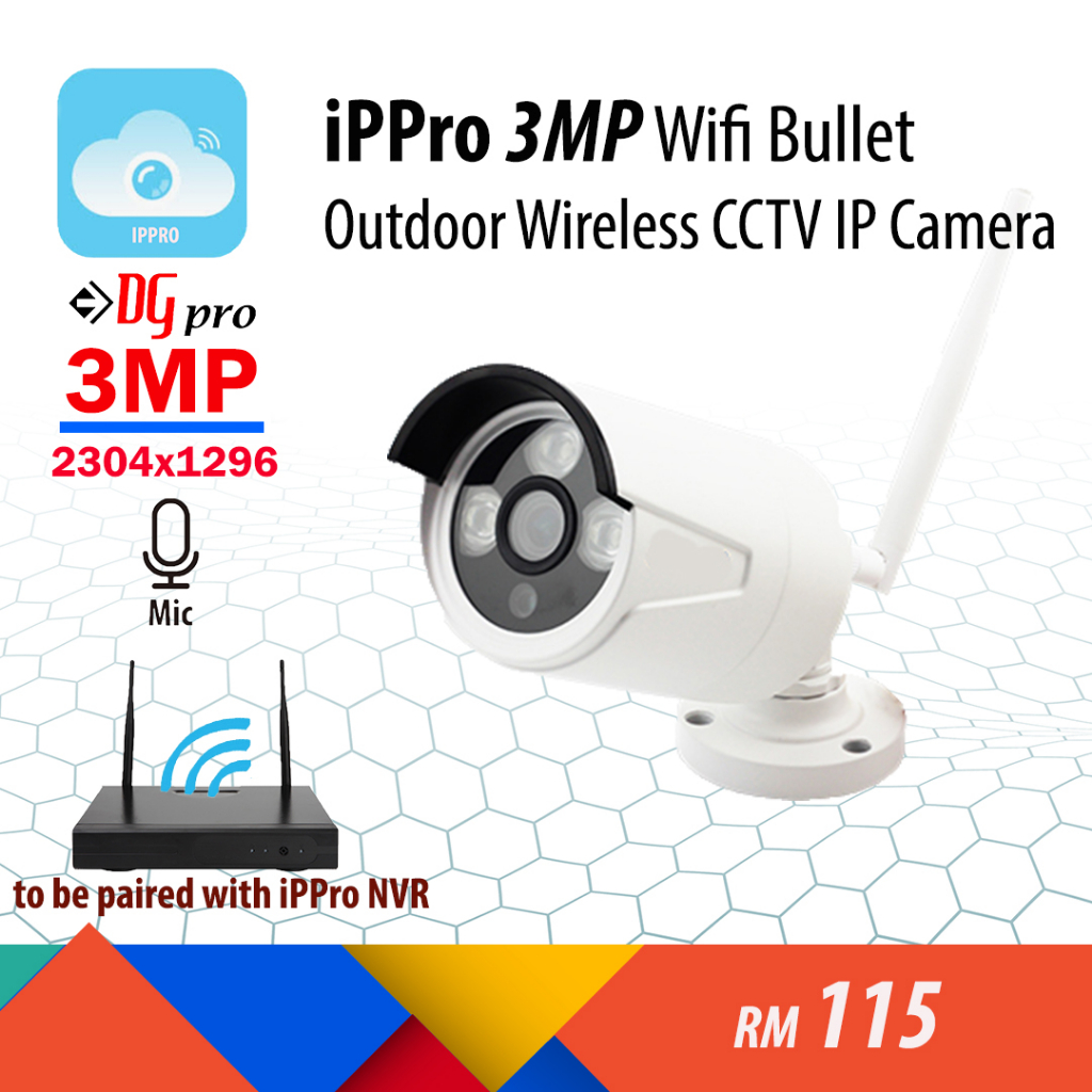 iPPro 3MP 2304x1296 Wireless Wifi Bullet Weatherproof IP CCTV Camera ...