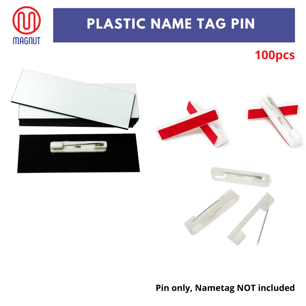 100pcs - Plastic Pin for School Office Name Tag (Nametag not included ...