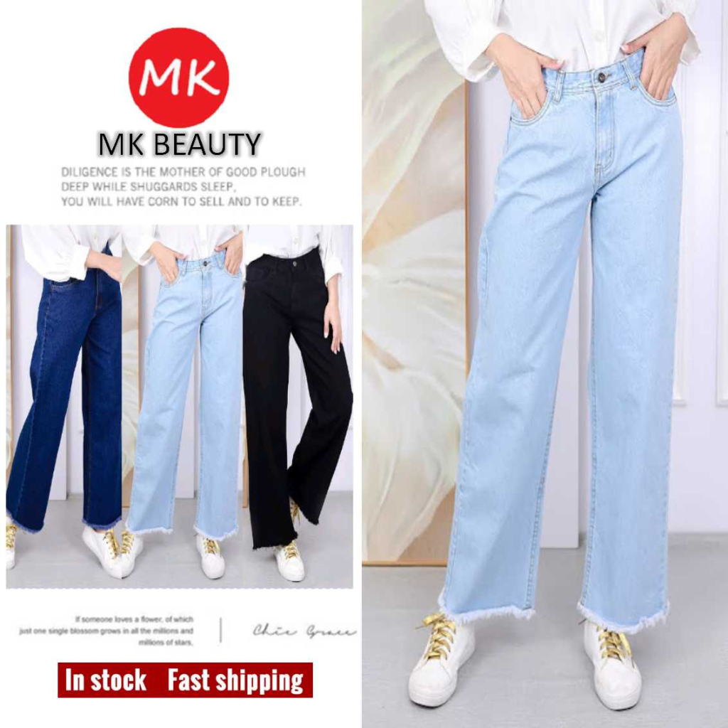 MK Jeans Women Korean Style Straight Cut Jeans WOMEN HIGH WAIST WIDE JEANS Seluar Jeans ...