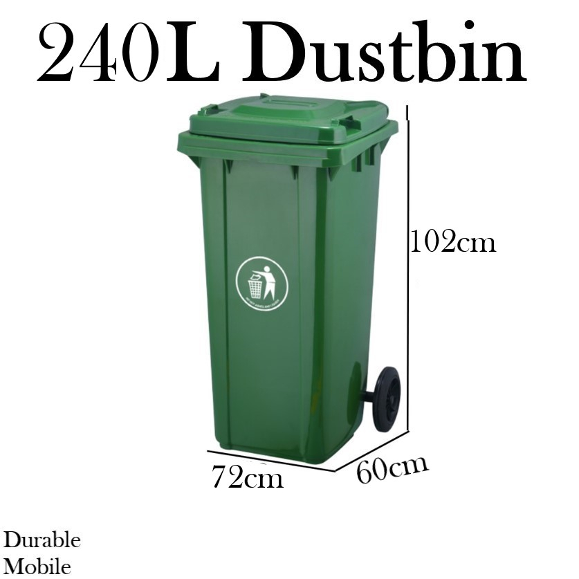 PA Premium 240L Big Green Dustbin Green Plastic Dustbin Tong Sampah ...