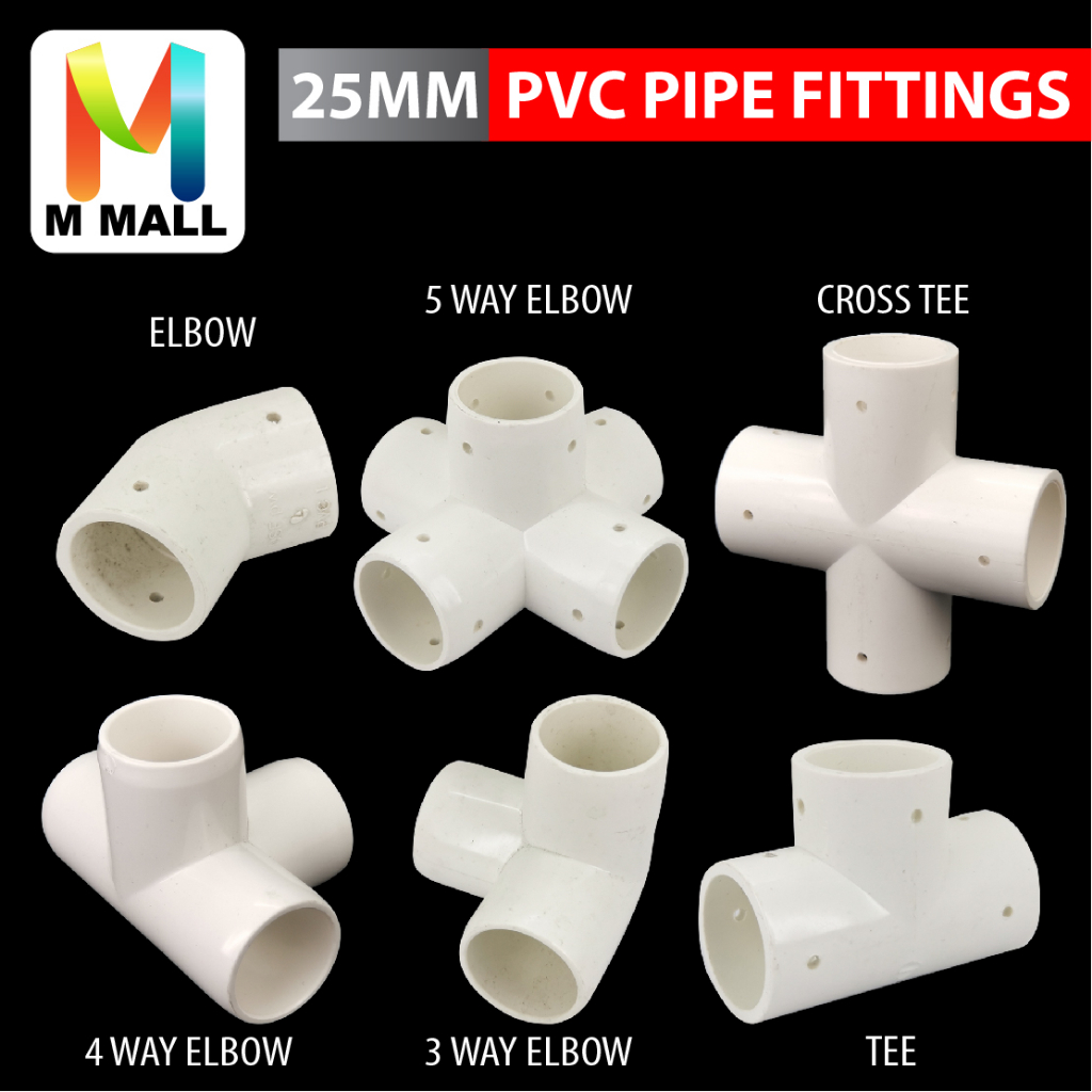 (25MM) DIY PVC White Pipe Fitting Connector Joint Furniture Grade Conduit Cross 3 4 5 Way Elbow ...