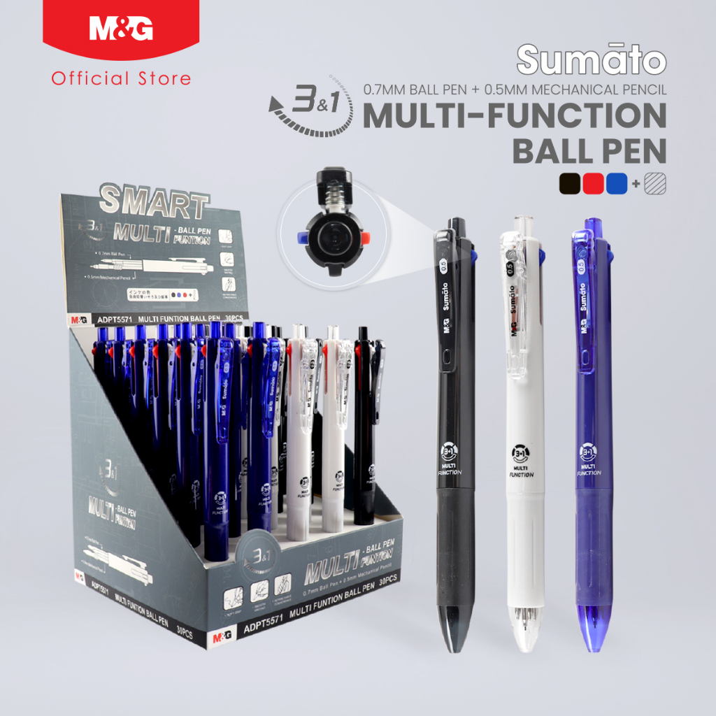M&G Multi-Function Pen with Mechanical Pencil - 3 Colored 0.7mm Ball ...