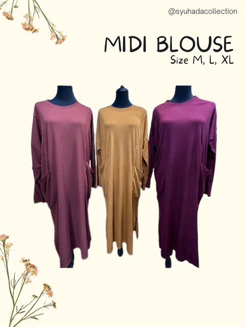 MIDI BLOUSE MUSLIMAH SIZE M TO XL COTTON PREMIUM MIDI DRESS MUSLIMAH ...