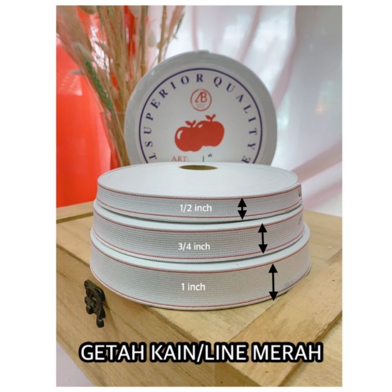 AB Getah Kain /Getah Pinggang Kain/Getah Seluar Red Line 1"inch,1/2inch ...