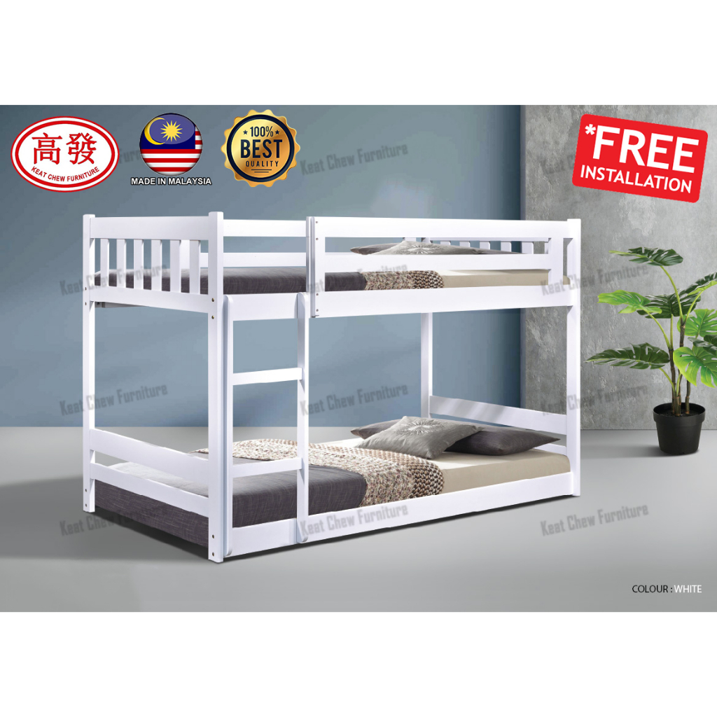 Full Solid Wood Double Decker Katil 2 Tingkat Single Bed with Ladder ...