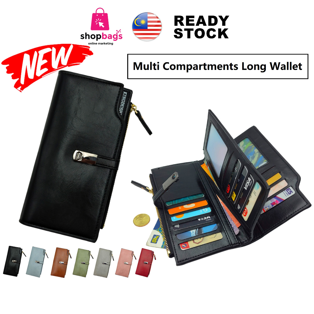 Unisex PU Leather Long Wallet Purse with Bank note Cards Coin Zip ...