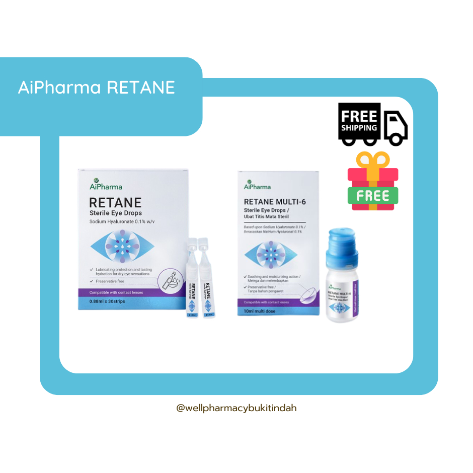 AiPharma Retane Sterile Eye Drops (0.88ml x 30's) / (1x10ML) +FREE GIFT ...