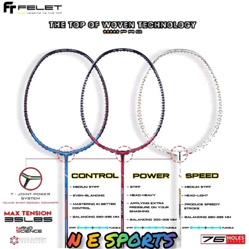 FELET TJ 1000 POWER CONTROL SPEED BADMINTON RACKET 4UG1 | Shopee Malaysia