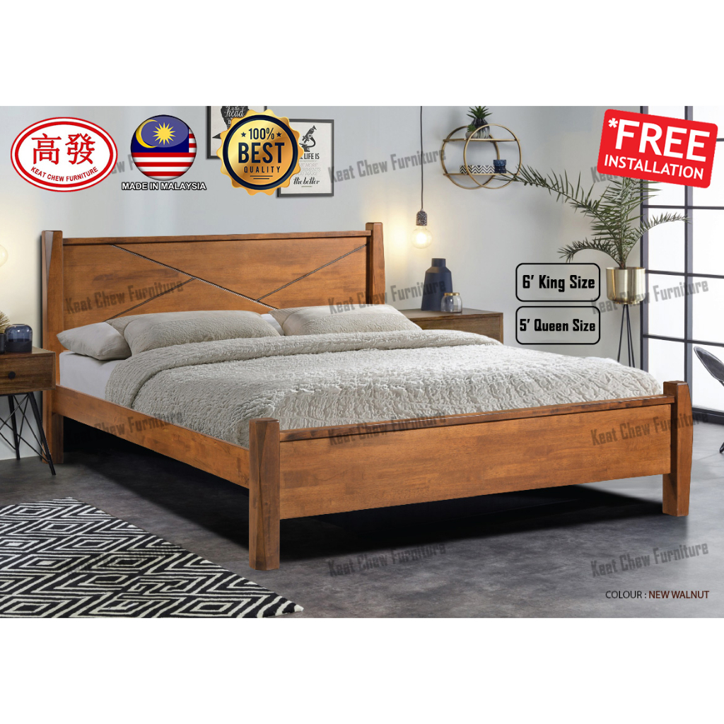 Solid Wood Bed Queen Bed King Bed Katil Kayu Double Bed Wooden Bed ...