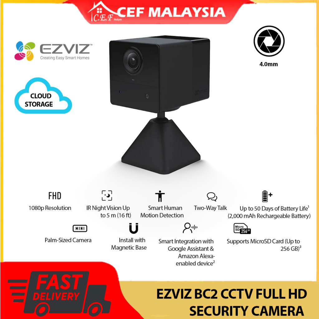 (READY STOCK)Ezviz BC2 2MP Indoor Wi-Fi Smart Home Battery Night Vision Two Way Talk Security ...