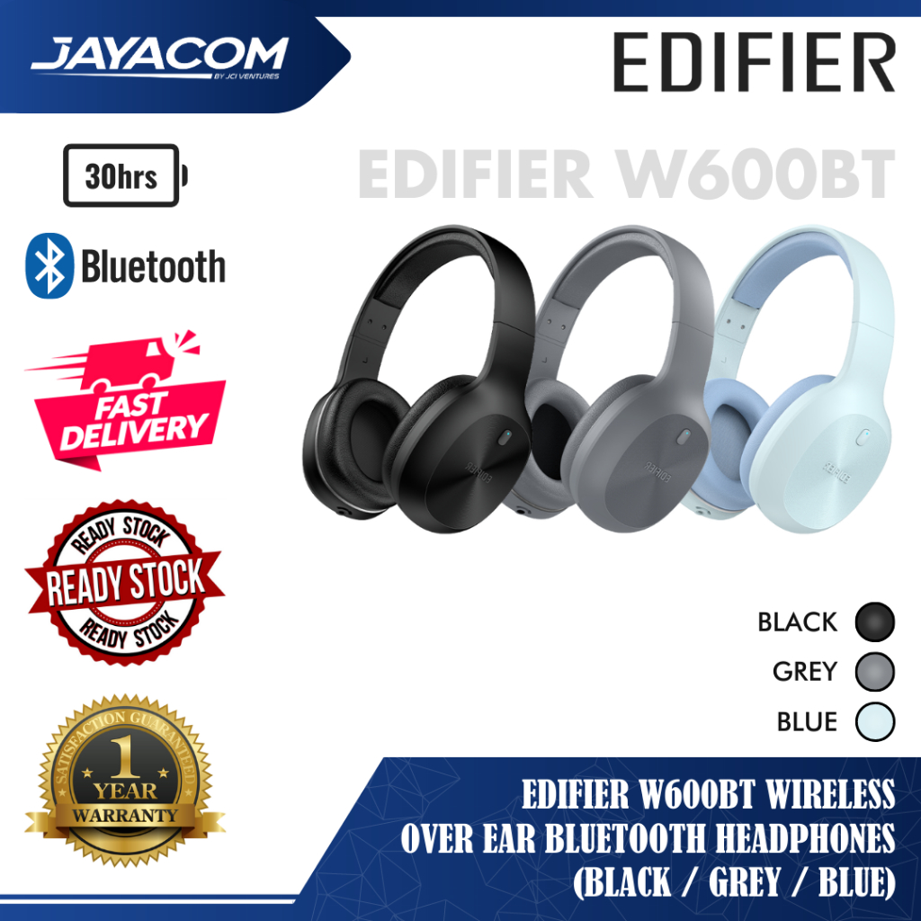 Edifier W600BT Wireless Over Ear Bluetooth Headphone - Black/Grey/Blue ...