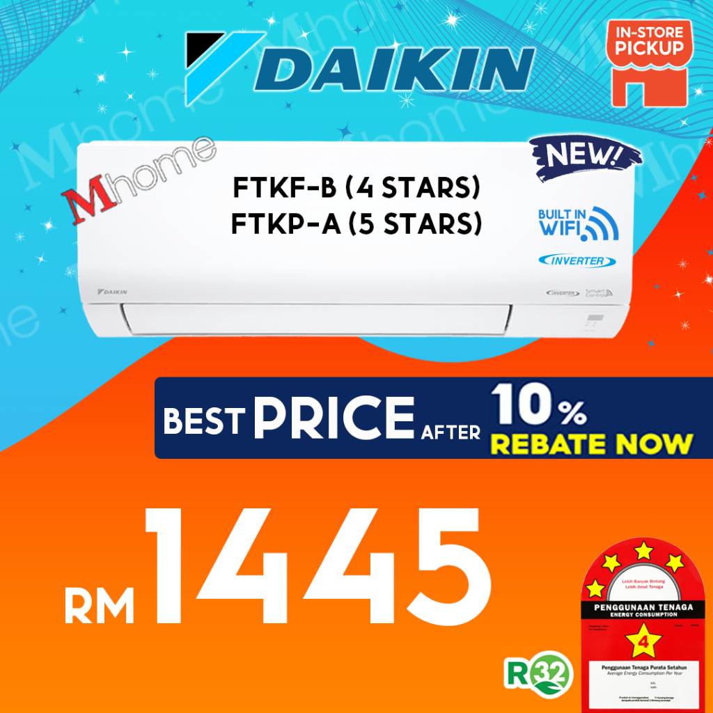 5 Stars Ftkp Daikin 1 0hp 2 5hp Inverter Air Conditioner R32 Gas