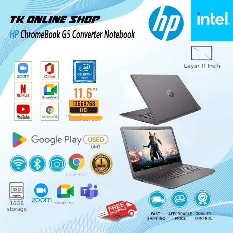 HP Chromebook 11 G5/G6 ( Play Store) - Intel Celeron N3160 / 4GB RAM + 16GB SSD Convertible ...
