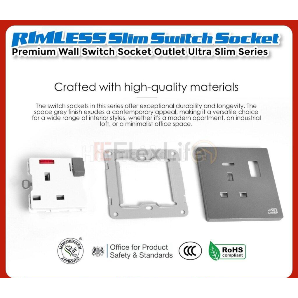 (SIRIM)【LINIER ULTRA SLIM】 Switch Socket Modern Wall Switches SPACE ...