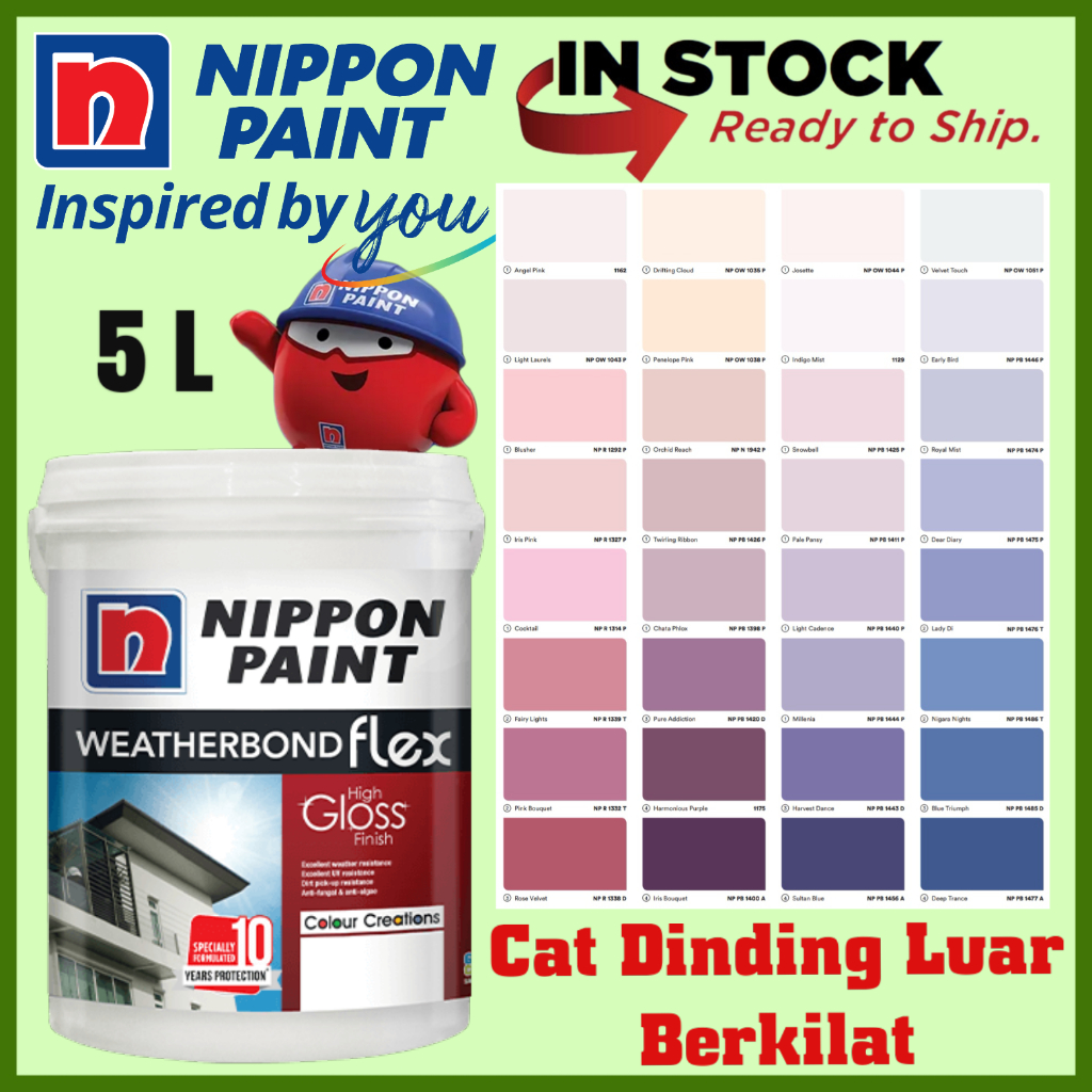 SINAR 5 LITER NIPPON WEATHERBOND FLEX EXTERIOR SHEEN WALL PAINT /CAT ...