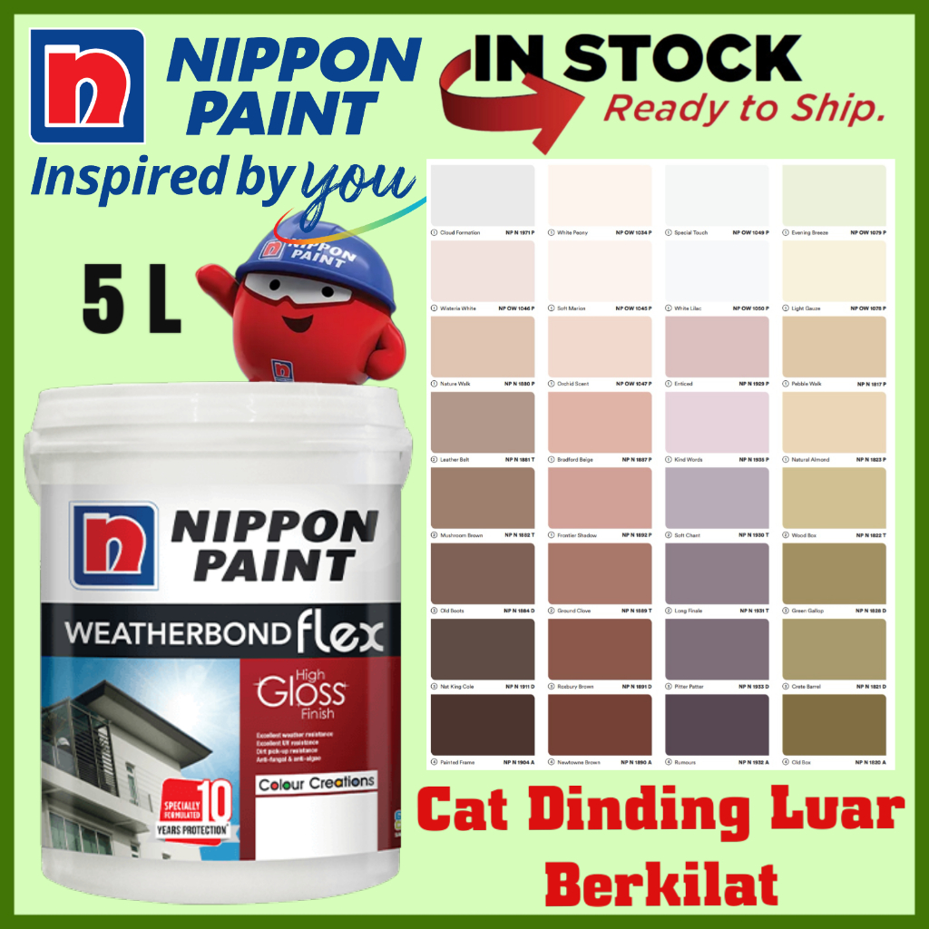 SINAR 5 LITER NIPPON WEATHERBOND FLEX EXTERIOR SHEEN WALL PAINT /CAT ...
