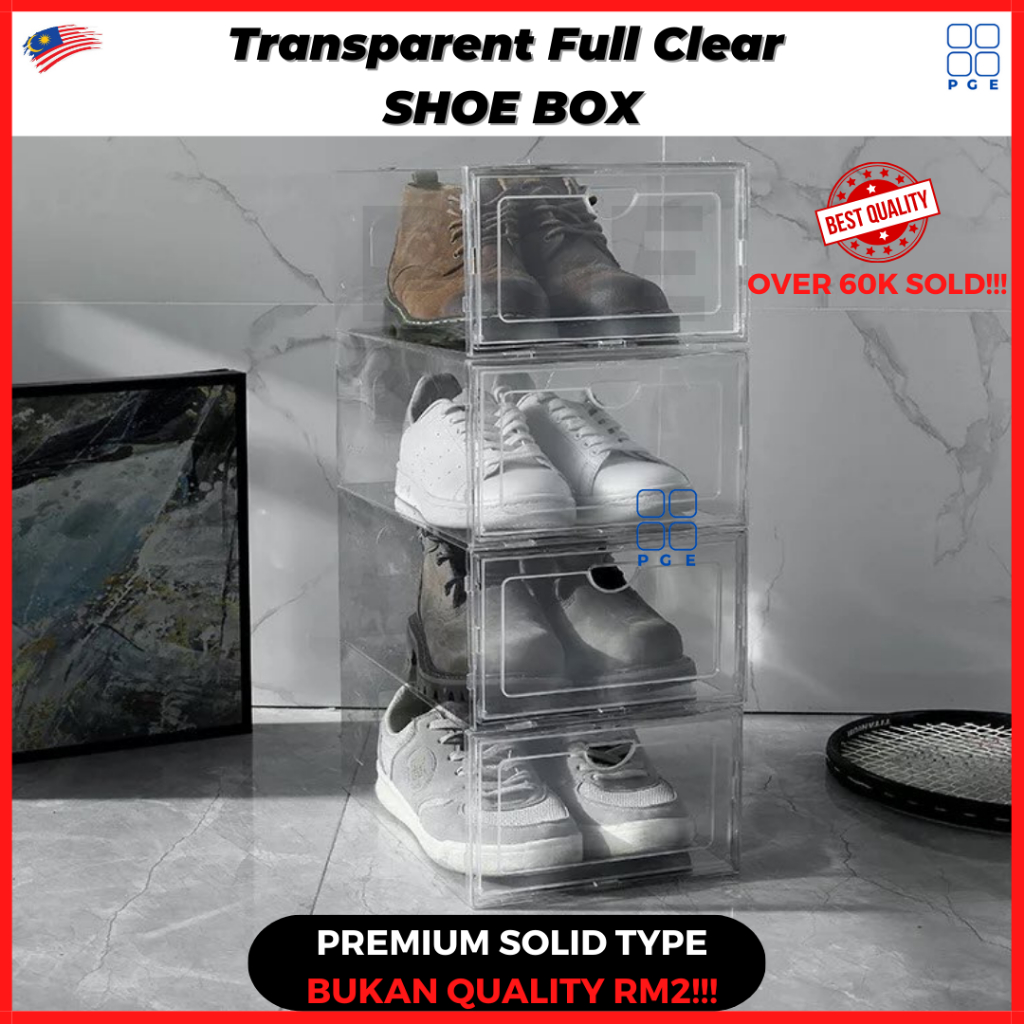 PREMIUM TRANSPARENT FULL CLEAR Soft Case Shoe Box Kotak Kasut Box Kasut ...