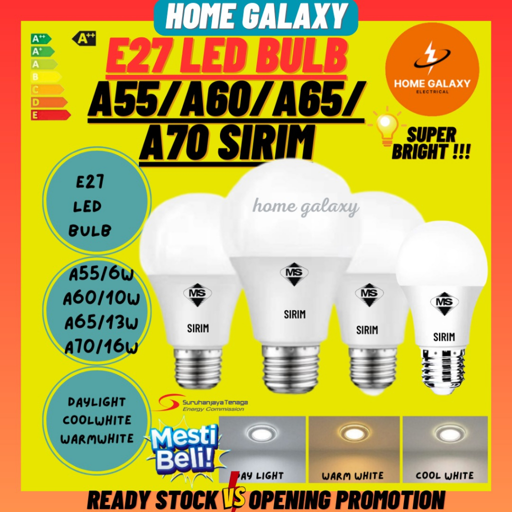 [SIRIM APPROVED] LED BULB E27 A55 A65 A70 A60 6W 13W 16W 10W LED Light Bulb E27 Mentol | Shopee ...