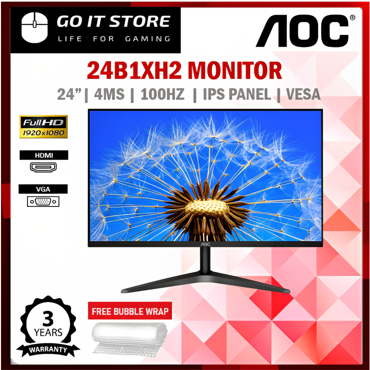AOC 24B1XH2 23.8" 4ms 100Hz FHD IPS Slim Monitor (HDMI / VGA) | Shopee ...