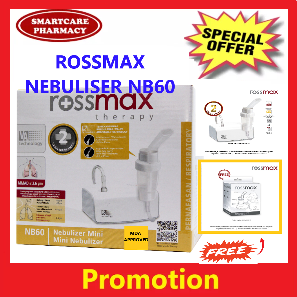 (FREE Additional Accessory) ROSSMAX COMPACT NEBULIZER /NEBULISER NB60 ...