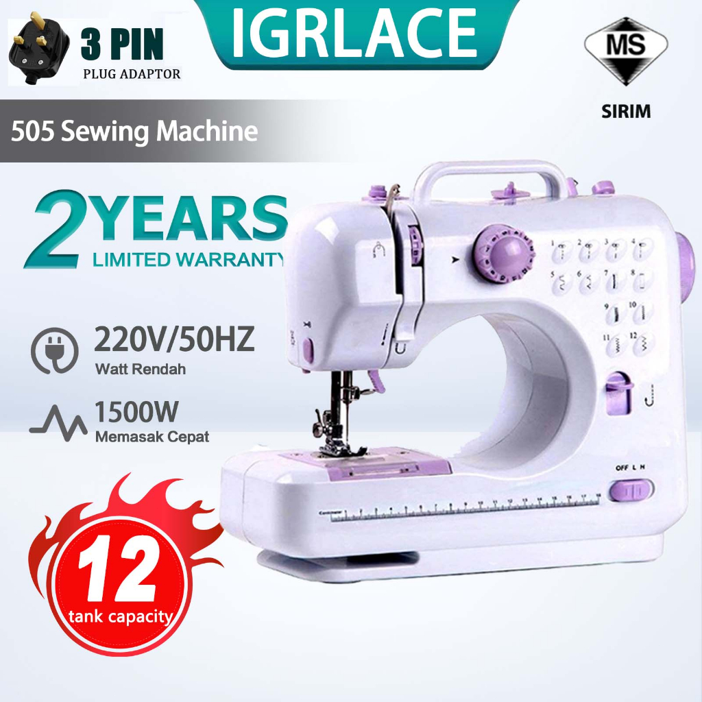IGRLACE 505A Pro Upgraded 12 Stitches Sewing Machine Mesin Jahit Singer ...