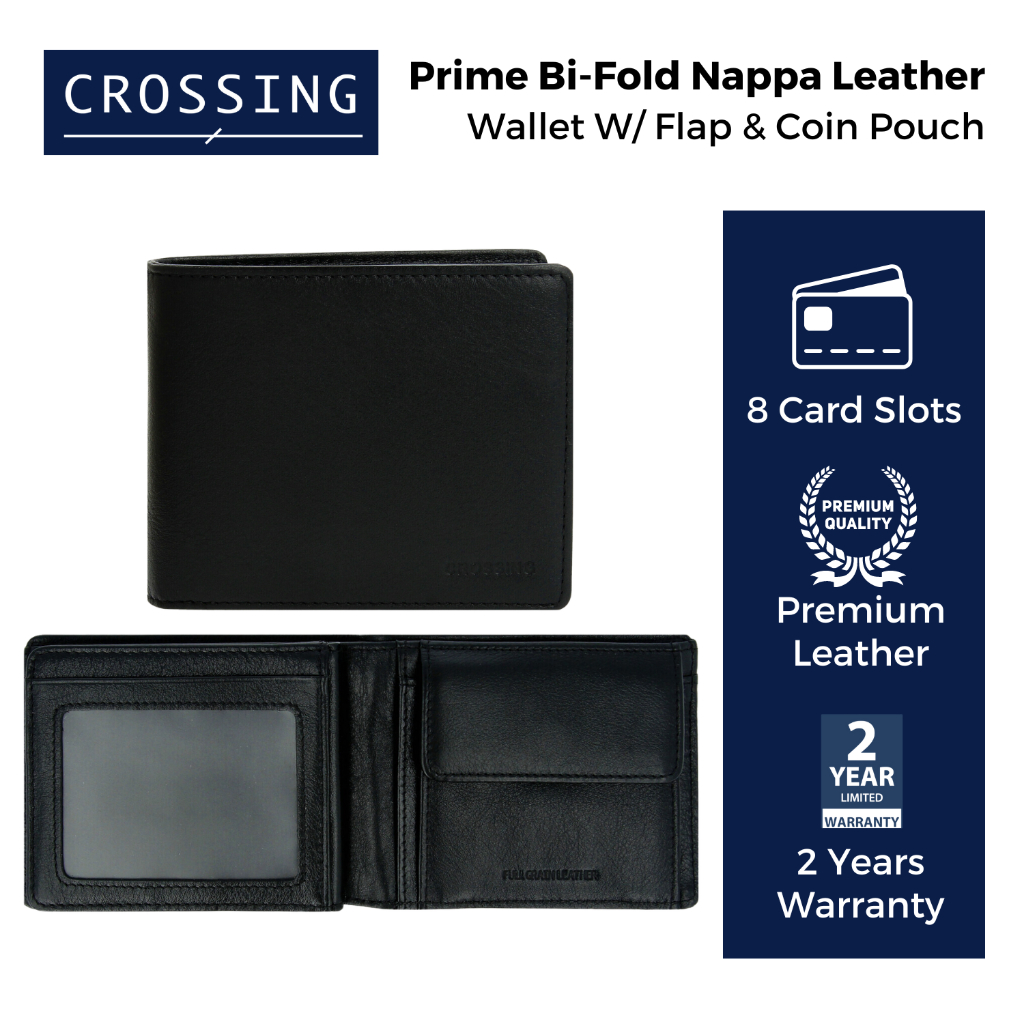 Crossing Prime Bi-Fold Nappa Leather Wallet With Flap And Coin Pouch ...