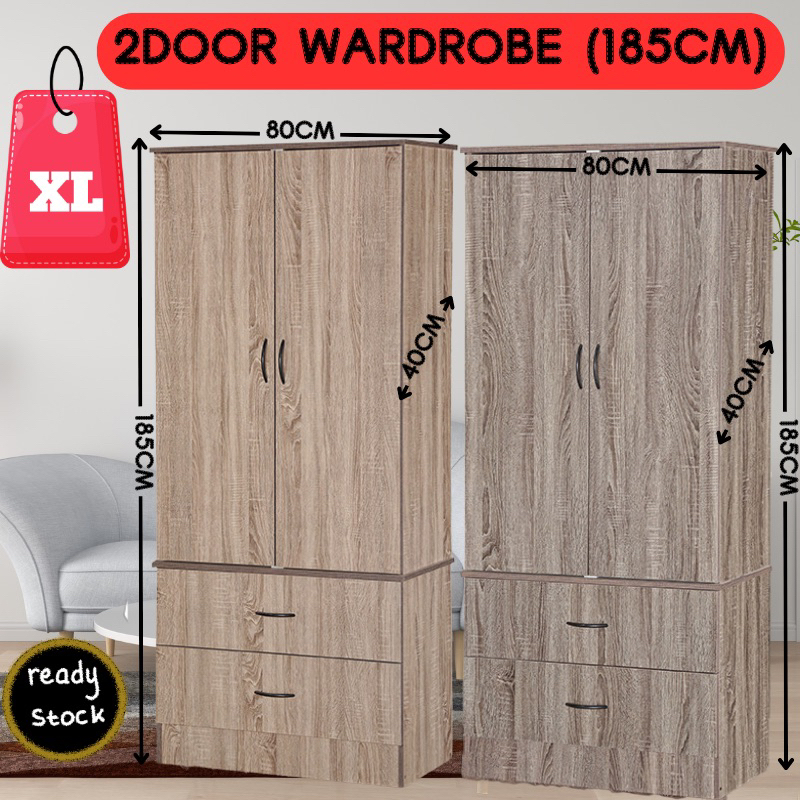 [6x2.5FT] Wardrobe 2Door 2Drawer Almari 2Pintu 2Laci Clothes Cabinet ...