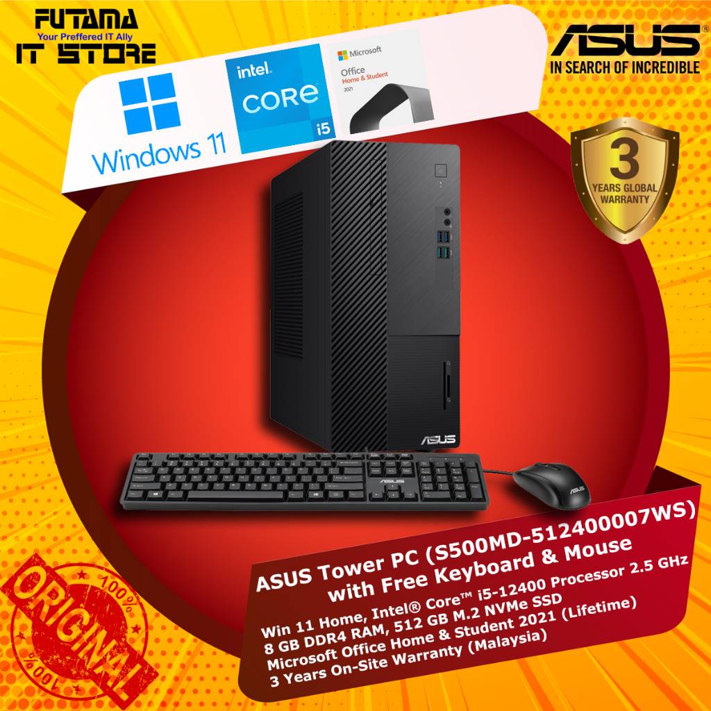 ASUS TOWER PC (S500MD-512400007WS) with keyboard & mouse (Win 11 Home ...