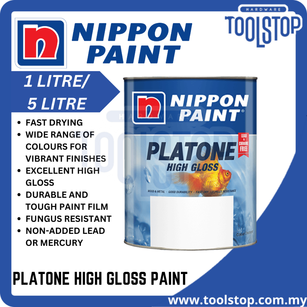 NIPPON Paint Platone High Gloss Finish Paint for Wood & Metal 5 Litre ...