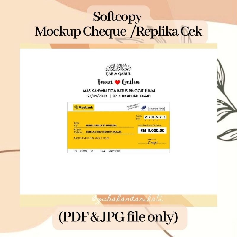 Softcopy Mockup Cheque Replika Cek Hantaran | Shopee Malaysia