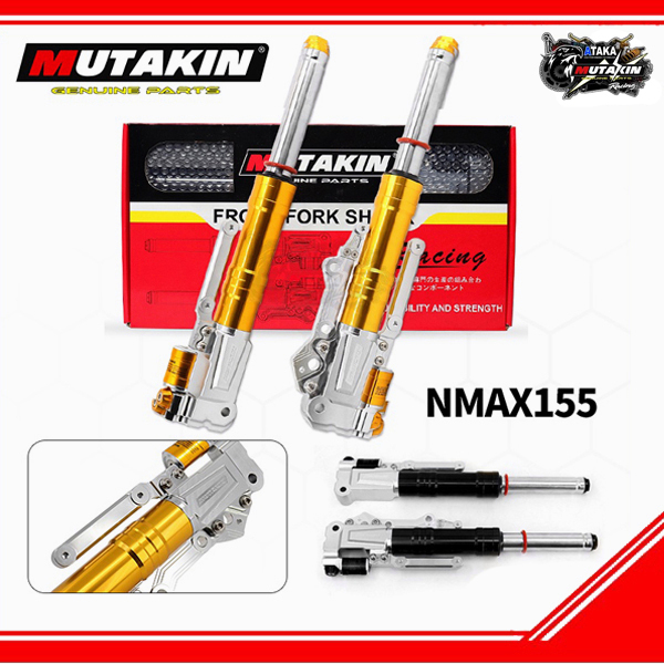 MUTAKIN FRONT FORK SET CNC YAMAHA NMAX155 RACING ALLOY FORK SET NMAX 155 V1 V2 BLACK/GOLD PLUG ...
