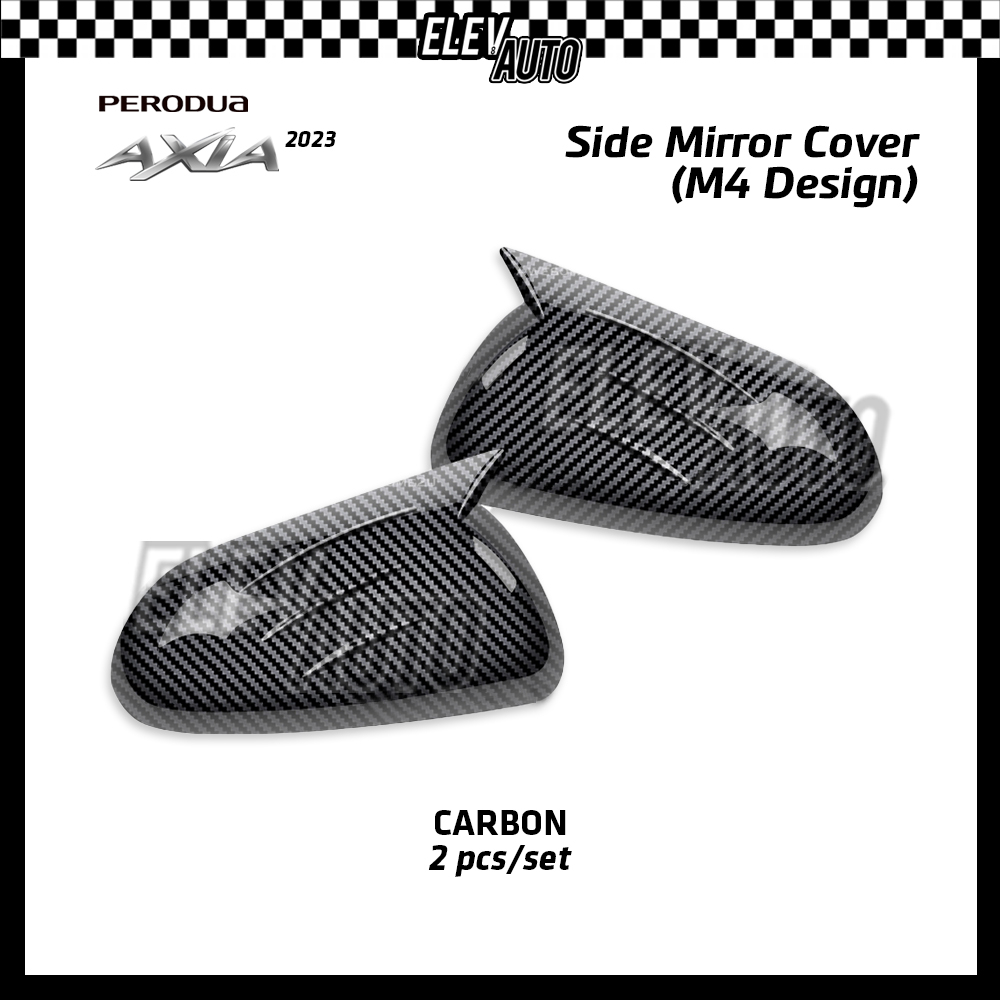 Perodua Axia 2023 M4 Design Side Mirror Cover Carbon Matte Black Chrome ...