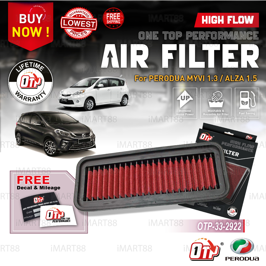 OTP Washable Drop In Air Filter Performance Perodua MYVI 1.3 L4 ALZA 1. ...