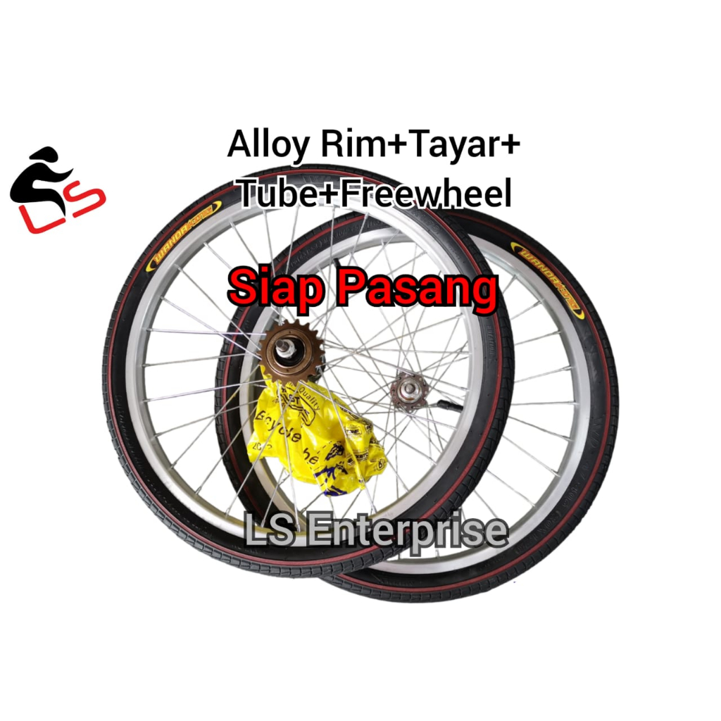 (Siap Pasang) Bicycle Alloy Rim Wheel Sets + Tayar + Tube + Freewheel ...