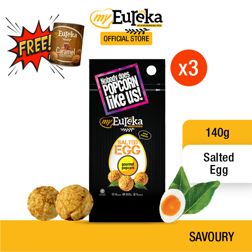 [3 Packs] Eureka Salted Egg Popcorn 140g Pack FREE 1x Caramel Baby Can 35g | Shopee Malaysia