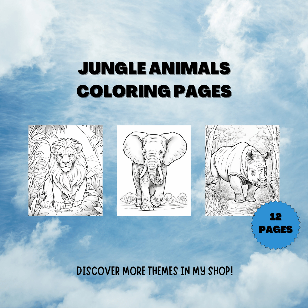 [PDF] 12 Pages Jungle Animals Theme Printable Coloring Book l Jungle ...