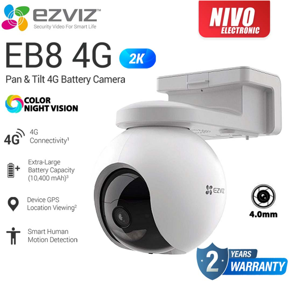 Ezviz EB8 4G 3MP 2K Pan & Tilt GPS Battery Powered Two Way Talk Color ...