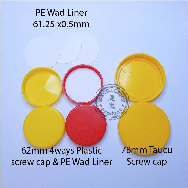 (50/100pcs) 62mm 4ways & 78mm Taucu screw cap / PE wad liner | Shopee Malaysia