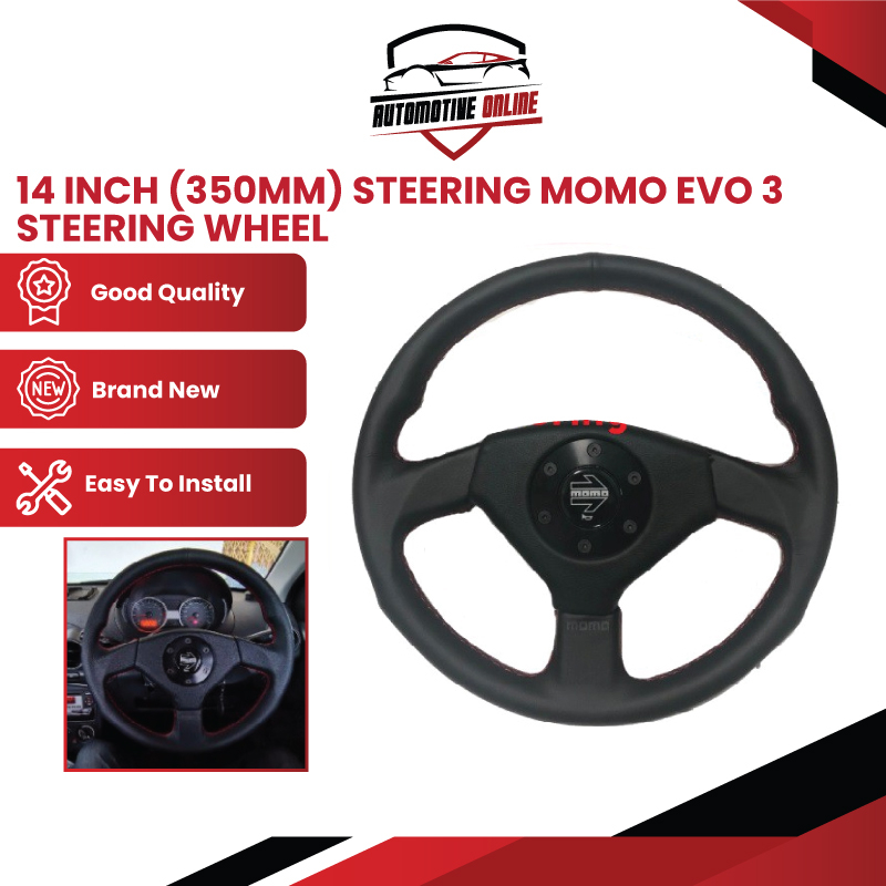 14 inch (350MM) Steering Momo Evo 3 Steering Wheel Leather With Red ...