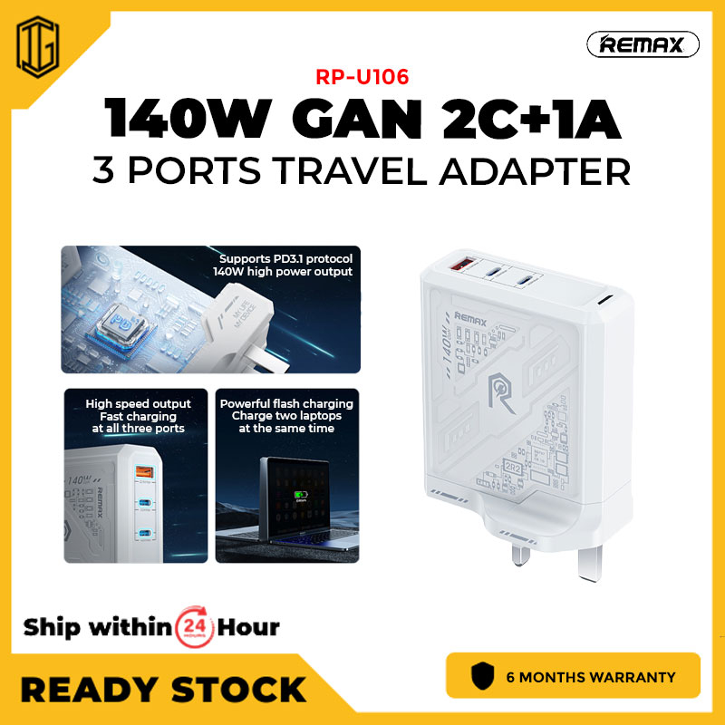 REMAX Mecha Warrior RP-U106 140W GaN 2C+1A 3ports Travel Fast Charging ...