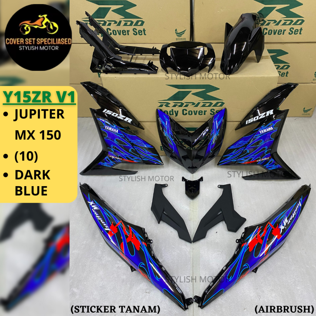 (STICKER TANAM/AIRBRUSH) RAPIDO COVER SET YAMAHA Y15 Y15ZR V1/V2 JUPITER MX 150 (10) DARK BLUE ...