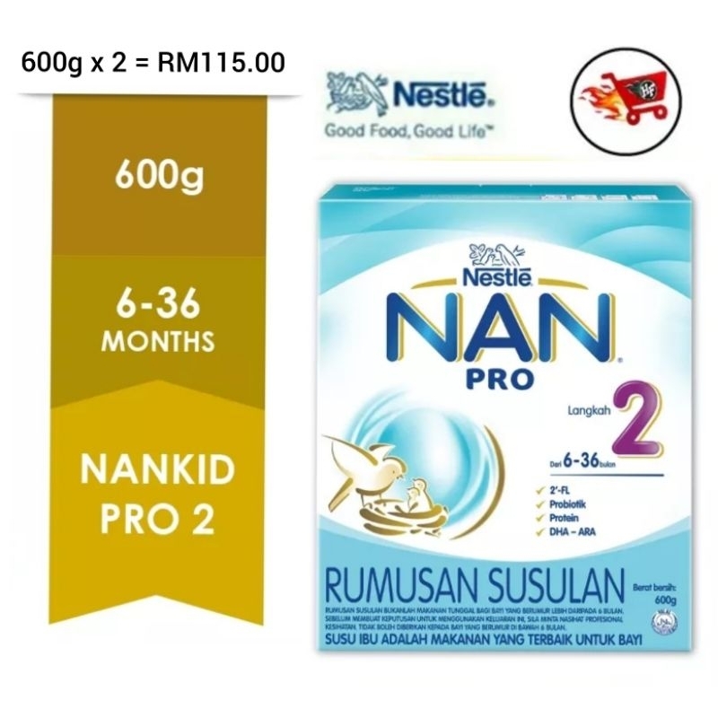 Nestle Nan Pro 2 infant formula bib 600g x 2 [exp 07 2024] | Shopee ...