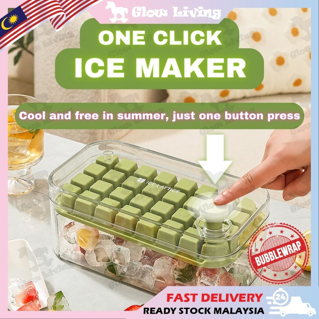 One press 64-hole double layer Ice Cube Mold Silicone Ice Tray Ice ...