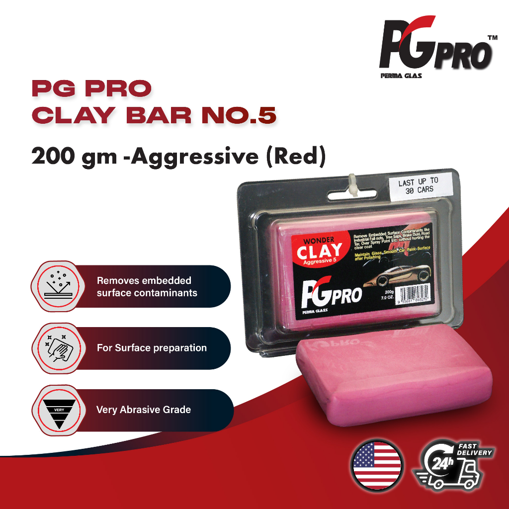 PG Pro Clay Bar No.5 (200gm) - Aggressive (Red) Kilang/Direct ...