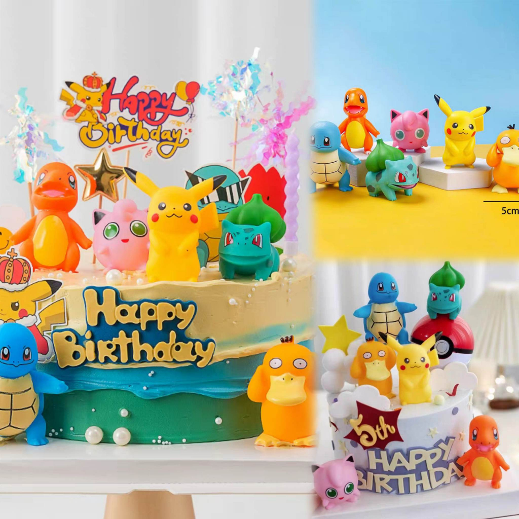 PVC Solid 6 Pcs Set Pikachu Pokemon Cake Deco Pokemon Cake Topper 6 ...