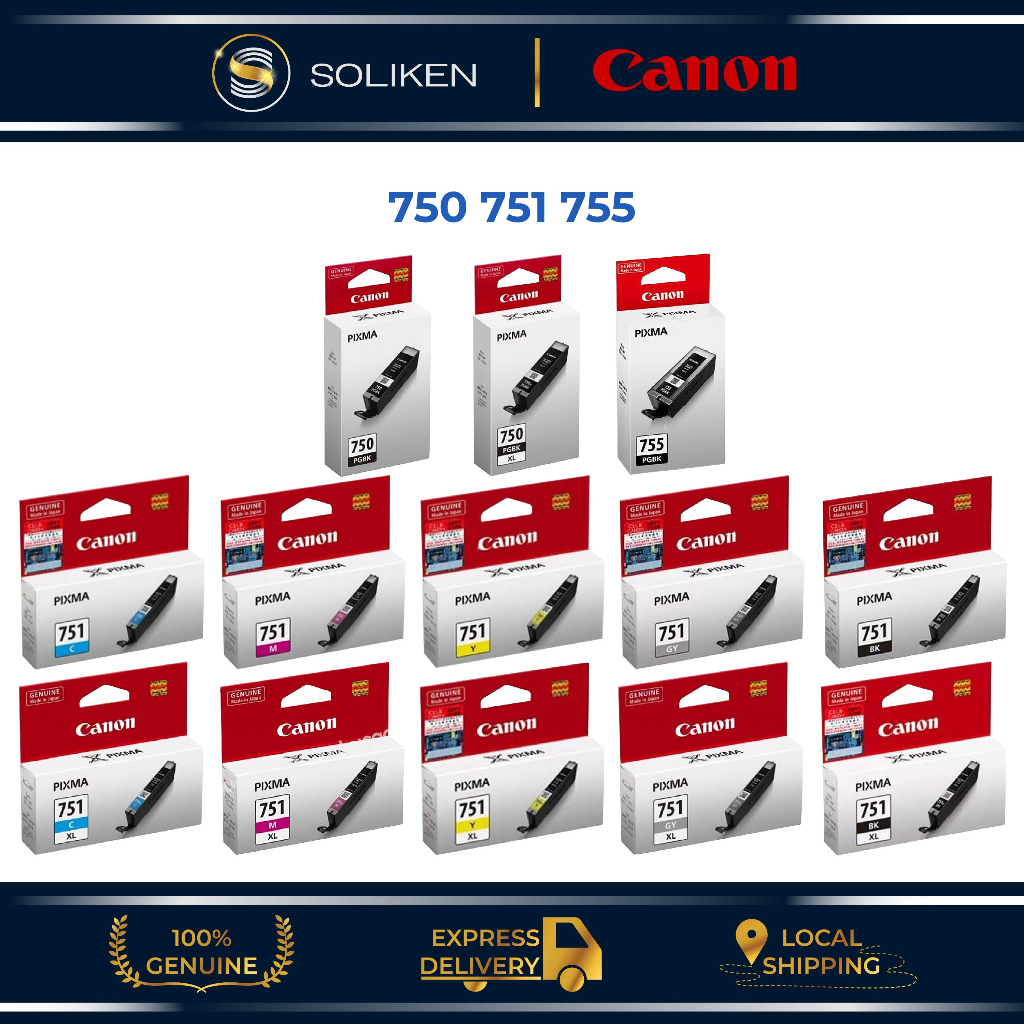 Canon CLI-751 PGI-750 CLI751 751 750 (PGBK, B,C,M,Y, Grey, XL, Set ...