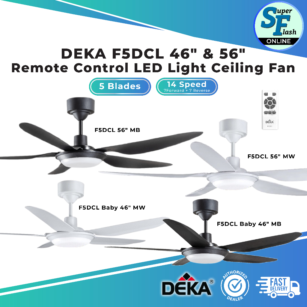 DEKA Kronos F5DCL 46"/56" Remote Control LED Light Ceiling Fan (5 Blade ...