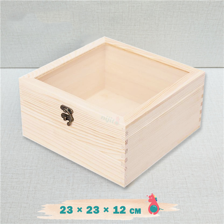 Nijito-Ins Wooden Box Glass Top Cover Jewellery Eternal Flower Storage ...