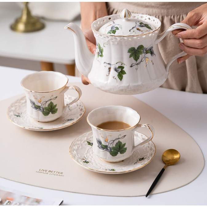 【Ready Stock】 Vintage Stylish European Blue Flower Ceramic Teapot Set ...