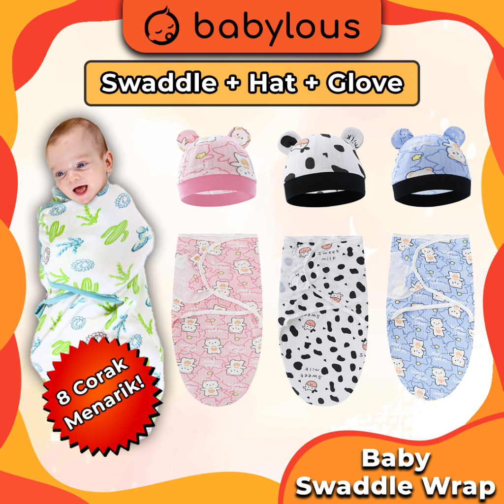 Newborn Baby Swaddle Wrap With Cap Kain Bedung Bayi Kain Balut Bayi ...